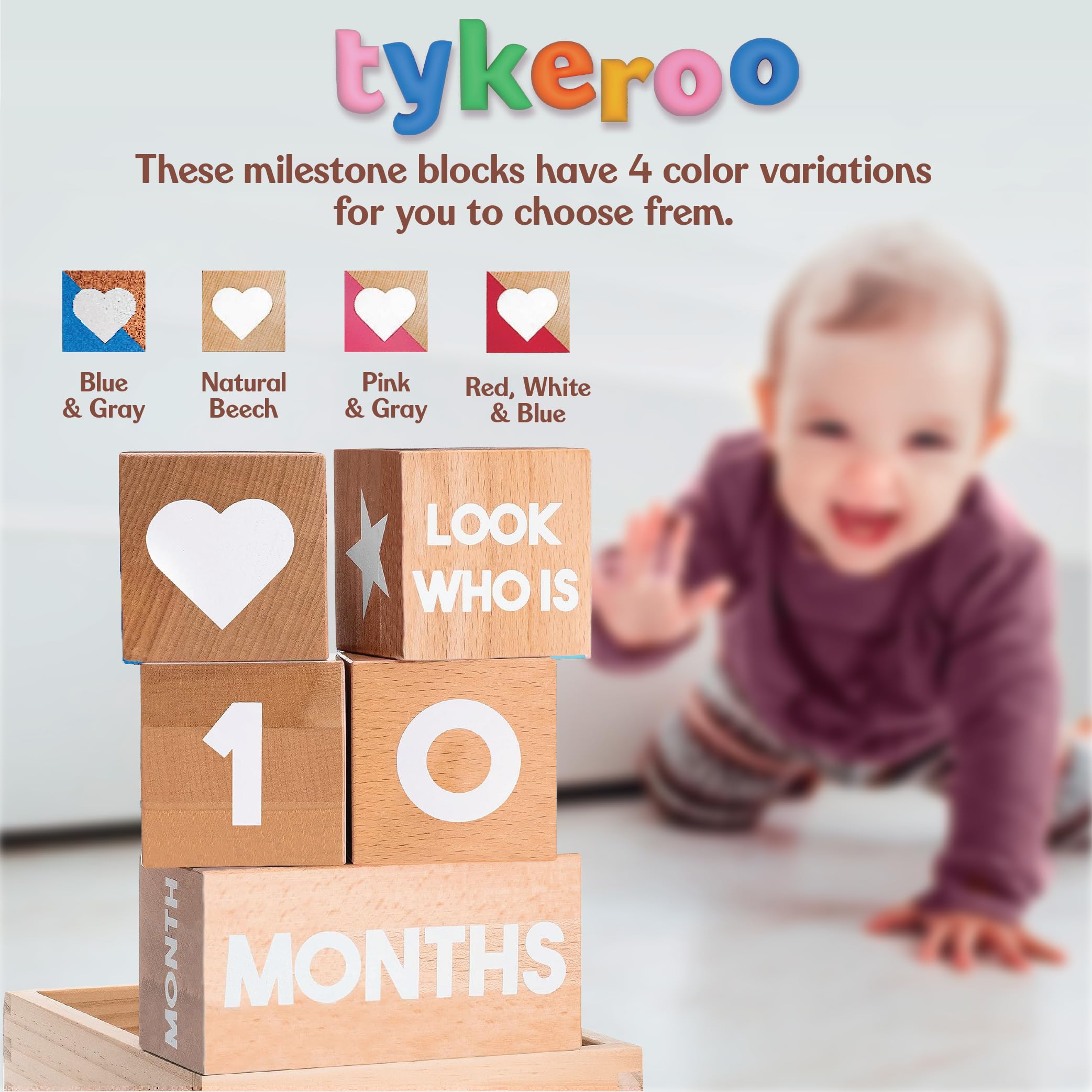 Tykeroo Baby Monthly Milestone Blocks — Cute Nursery Decor — Lovely Newborn Photography Props — Baby Shower Gifts (Natural Beech)