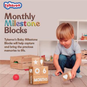 Tykeroo Baby Monthly Milestone Blocks — Cute Nursery Decor — Lovely Newborn Photography Props — Baby Shower Gifts (Natural Beech)