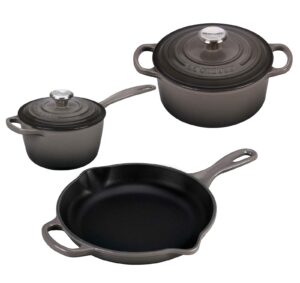 le creuset 5 piece enameled cast-iron ss knob condo cookware set - oyster