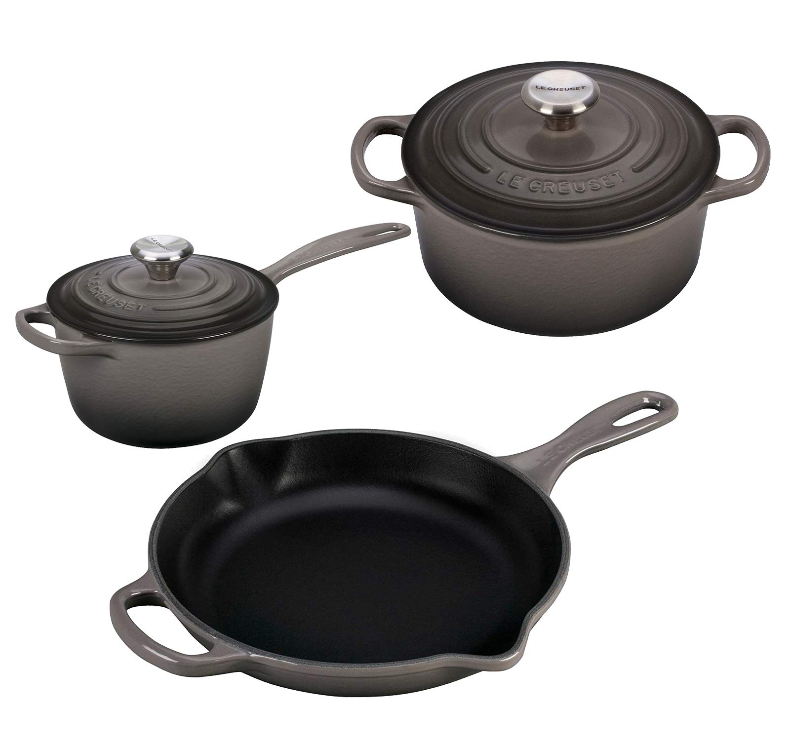 Le Creuset 5 Piece Enameled Cast-Iron SS Knob Condo Cookware Set - Oyster