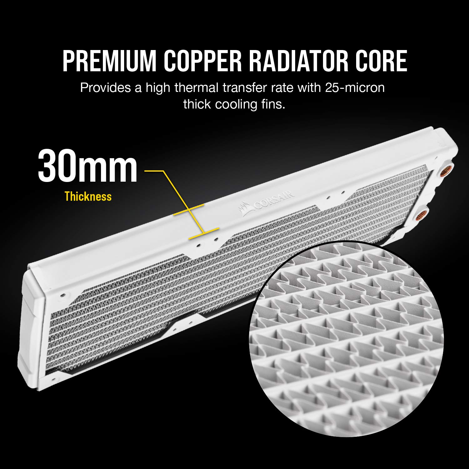 CORSAIR Hydro X Series XR5 360mm Water Cooling Radiator - Triple 120mm Fan Mounts - Premium Copper Construction - Easy Installation - White