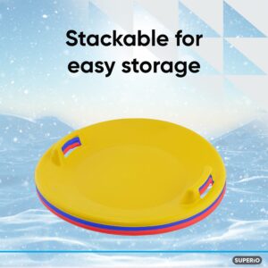 Superio Round Kids Snow Saucer Sled Blue,Red and Yellow 3 Pack Plastic Winter Sleds for Adults and Kids Outdoor Winter Fun