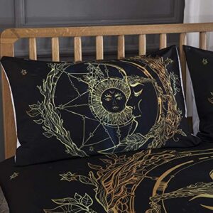 YU YANG King Bedding Duvet Cover Set Black Sun and Moon Stars 3 Piece Luxury Microfiber Down Comforter Quilt Cover with Zipper Closure