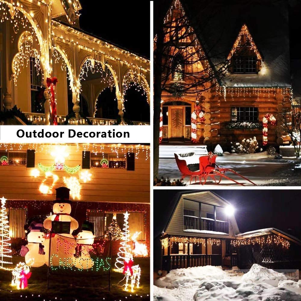 LED Icicle Christmas Lights Outdoor/Indoor 42.6ft(32.8ft+9.8ft) 60 Drops with 300 LED, 8 Lighting Modes, Connectable Icicle Lights, for Christmas Garden Wedding Party Patio Eave Decorations - Warm