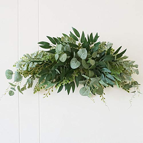 SYLOTS 27.5 Floral Swag, Large Artificial Mixed Eucalyptus Leaves Swag, Handmade Front Door Twigs Leaves Greenery Decorative Swag for Wedding Arch Party Wall Home Garden Decor