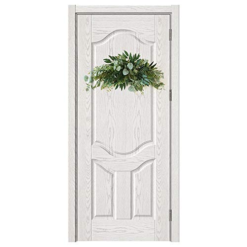 SYLOTS 27.5 Floral Swag, Large Artificial Mixed Eucalyptus Leaves Swag, Handmade Front Door Twigs Leaves Greenery Decorative Swag for Wedding Arch Party Wall Home Garden Decor