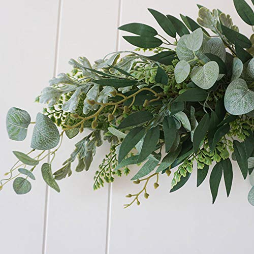 SYLOTS 27.5 Floral Swag, Large Artificial Mixed Eucalyptus Leaves Swag, Handmade Front Door Twigs Leaves Greenery Decorative Swag for Wedding Arch Party Wall Home Garden Decor