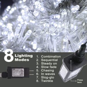 Icicle Christmas Lights Outdoor White - 32.8ft 300 LED Icicle String Lights with 8 Lighting Modes - Connectable Outside Icicle Lights for Xmas/Hourse/Garden/Wedding/Party/Patio/Eave Decorations - Cool