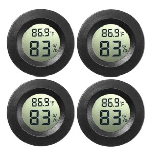 jedew 4-pack mini digital hygrometer thermometer gauge, indoor outdoor temperature humidity meter for greenhouse humidors incubators reptile terrarium jars, fahrenheit (℉) or celsius(℃)