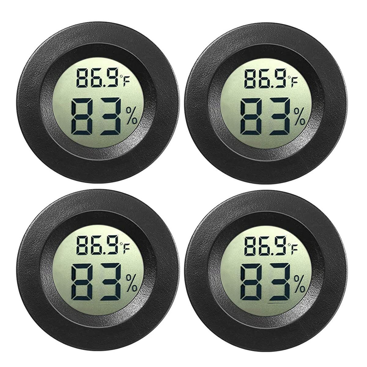 JEDEW 4-Pack Mini Digital Hygrometer Thermometer Gauge, Indoor Outdoor Temperature Humidity Meter for Greenhouse Humidors Incubators Reptile Terrarium Jars, Fahrenheit (℉) or Celsius(℃)