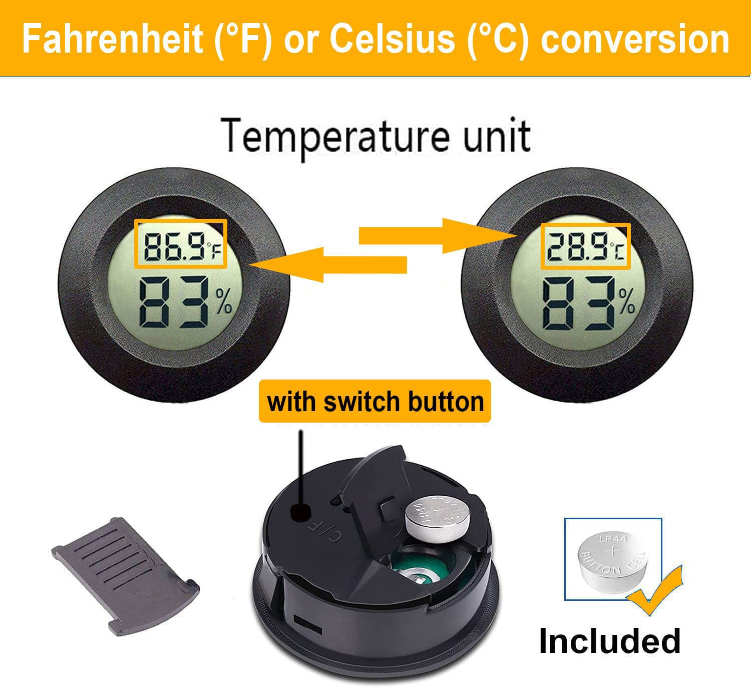 JEDEW 4-Pack Mini Digital Hygrometer Thermometer Gauge, Indoor Outdoor Temperature Humidity Meter for Greenhouse Humidors Incubators Reptile Terrarium Jars, Fahrenheit (℉) or Celsius(℃)