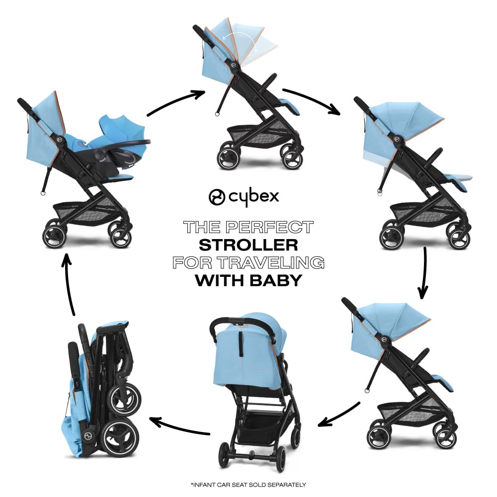 CYBEX Beezy Stroller, Lightweight Baby Stroller, Compact Fold, Compatible with All CYBEX Infant Seats, Stands for Storage, Easy to Carry, Multiple Recline Positions, Travel Stroller, Deep Black