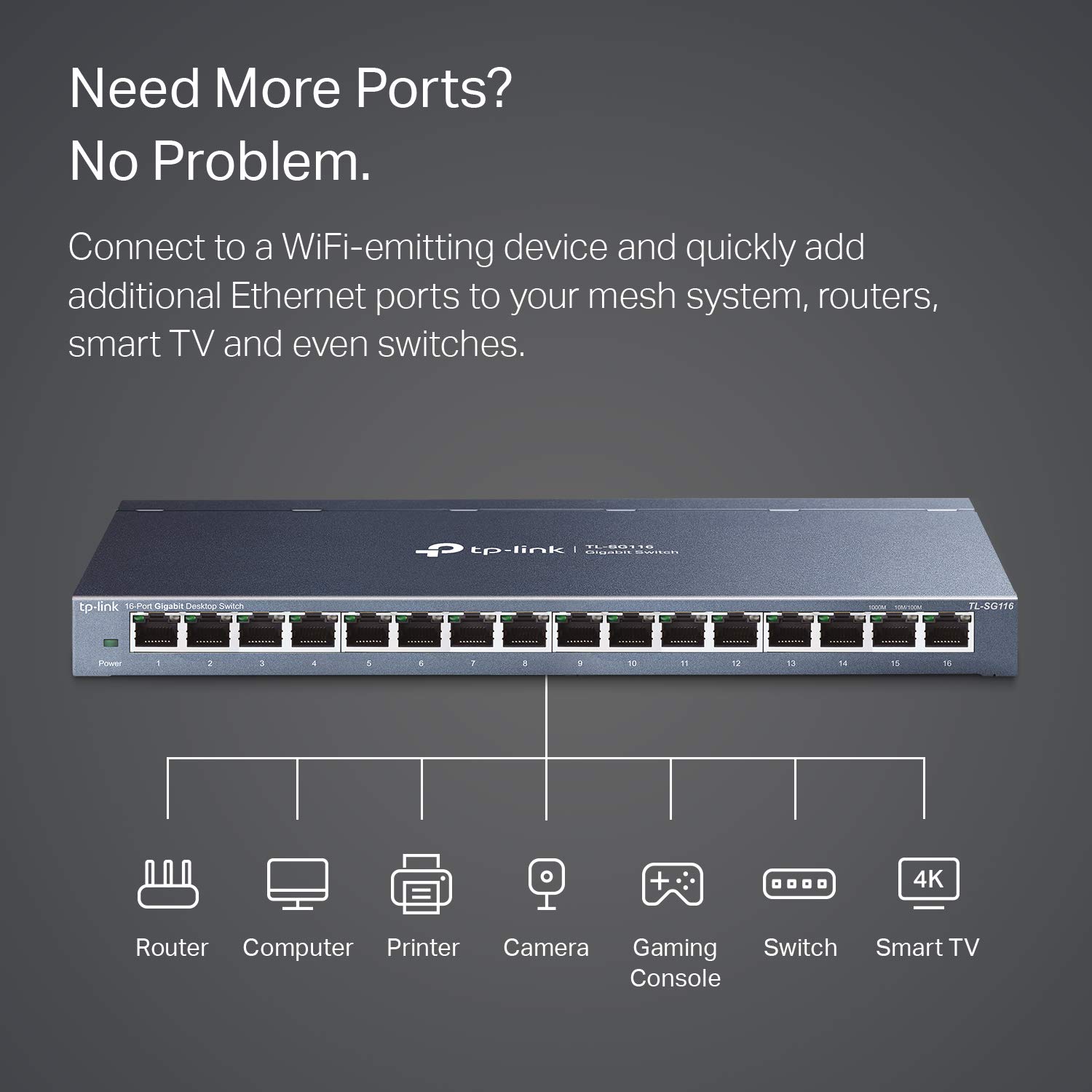 TP-Link 16 Port Gigabit Ethernet Network Switch | Desktop/ Wall-Mount | Lifetime Protection | Fanless | Sturdy Metal w/ Shielded Ports | Traffic Optimization | Unmanaged (TL-SG116) (Renewed)