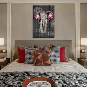 SkenoArt Animal Wall Art on Canvas Boho Bedroom Decor Elephant with Flower Pictures Bohemian Bathroom Wall Decor Mandala Wildlife Paintings Living Room Artwork Home Decorations 24"x36"