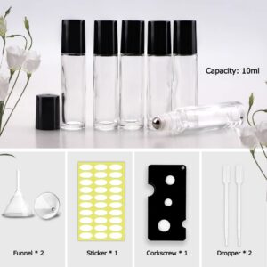 sungwoo 25 Pack Essential Oil Roller Bottles, 10ml Clear Glass Roller Bottles with Stainless Steel Roller Balls and Caps for Travel, Perfume and Lip Gloss