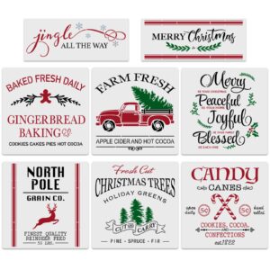 8pcs large christmas stencils-12x12 inches reusable merry christmas stencils including candy cane/christmas tree/gingerbread/reindeer/jingle all the way, make your own farmhouse christmas wood signs