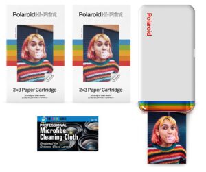 the imaging world polaroid hi-print - bluetooth connected 2x3 pocket phone photo printer with 2 polaroid hi·print 2x3 paper cartridges (40 sheets) microfiber cloth