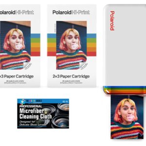 The Imaging World Polaroid Hi-Print - Bluetooth Connected 2x3 Pocket Phone Photo Printer with 2 Polaroid Hi·Print 2x3 Paper Cartridges (40 Sheets) Microfiber Cloth