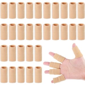 skylety 30 pieces finger sleeves with 1 storage bag, thumb splint brace support protector breathable elastic finger tape for pain relief arthritis trigger finger sports basketball baseball (beige)