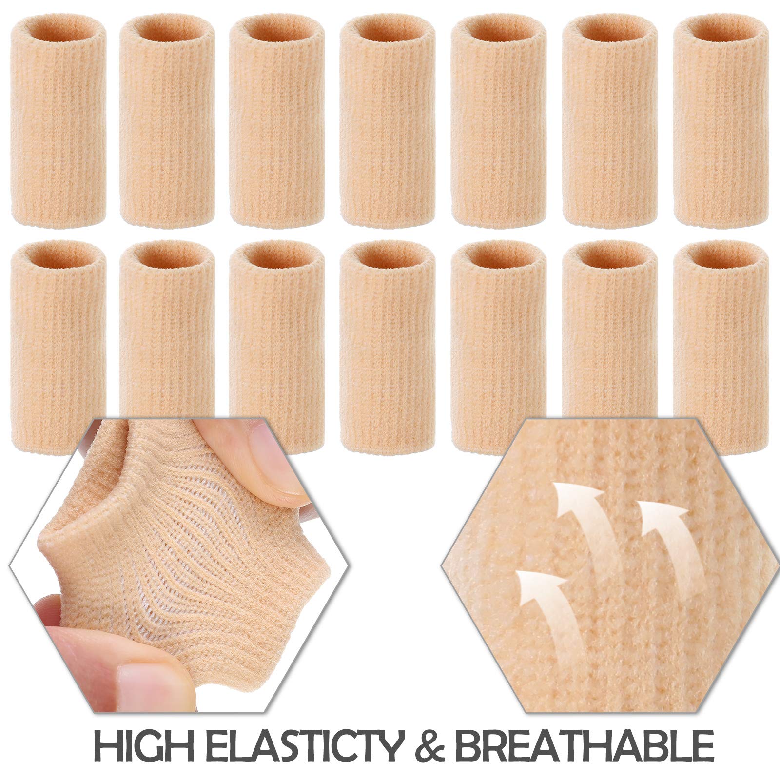 Skylety 30 Pieces Finger Sleeves with 1 Storage Bag, Thumb Splint Brace Support Protector Breathable Elastic Finger Tape for Pain Relief Arthritis Trigger Finger Sports Basketball Baseball (Beige)