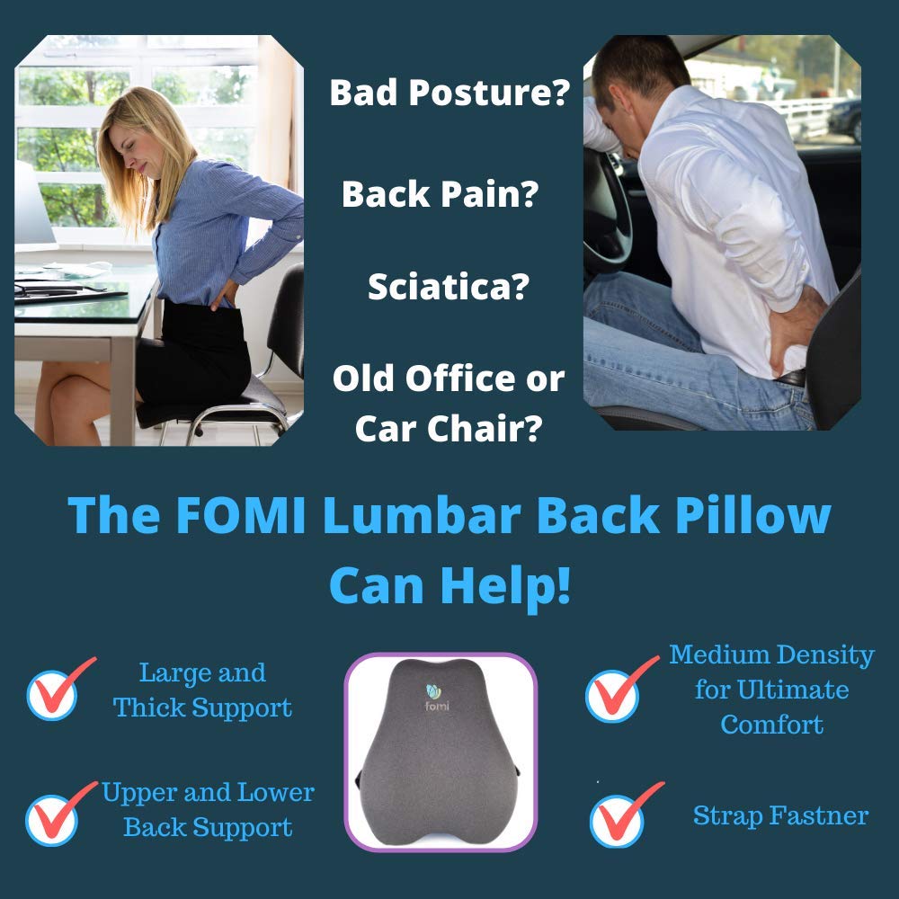 FOMI Extra High Back Lumbar Support Pillow | Thick Thoracic Foam Pad for Car, Home, Office, Gaming Chair, Wheelchair, Recliner | Sciatica, Tailbone Pain Relief | Upper Lower Backrest, Posture Aid