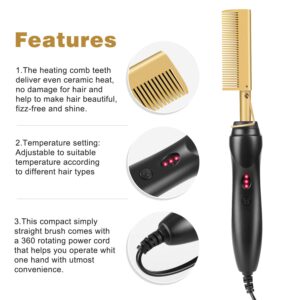 Hot Comb Hair Straightener, Electric Heating Comb, Portable Travel Anti-Scald Beard Straightener Press Comb, Ceramic Comb Security Portable Curling Iron Heated Brush