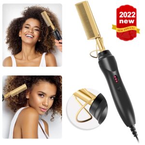 Hot Comb Hair Straightener, Electric Heating Comb, Portable Travel Anti-Scald Beard Straightener Press Comb, Ceramic Comb Security Portable Curling Iron Heated Brush