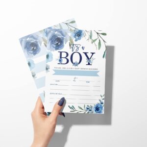 Boy Baby Shower Invitations with Book Request and Diaper Raffle Card, Blue Baby Sprinkle, 20 Fill in Invites