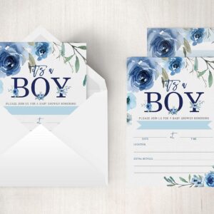 Boy Baby Shower Invitations with Book Request and Diaper Raffle Card, Blue Baby Sprinkle, 20 Fill in Invites