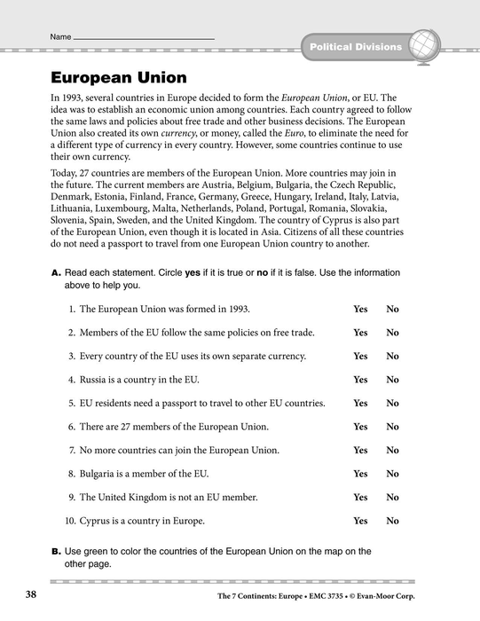 Europe Political Divisions European Union