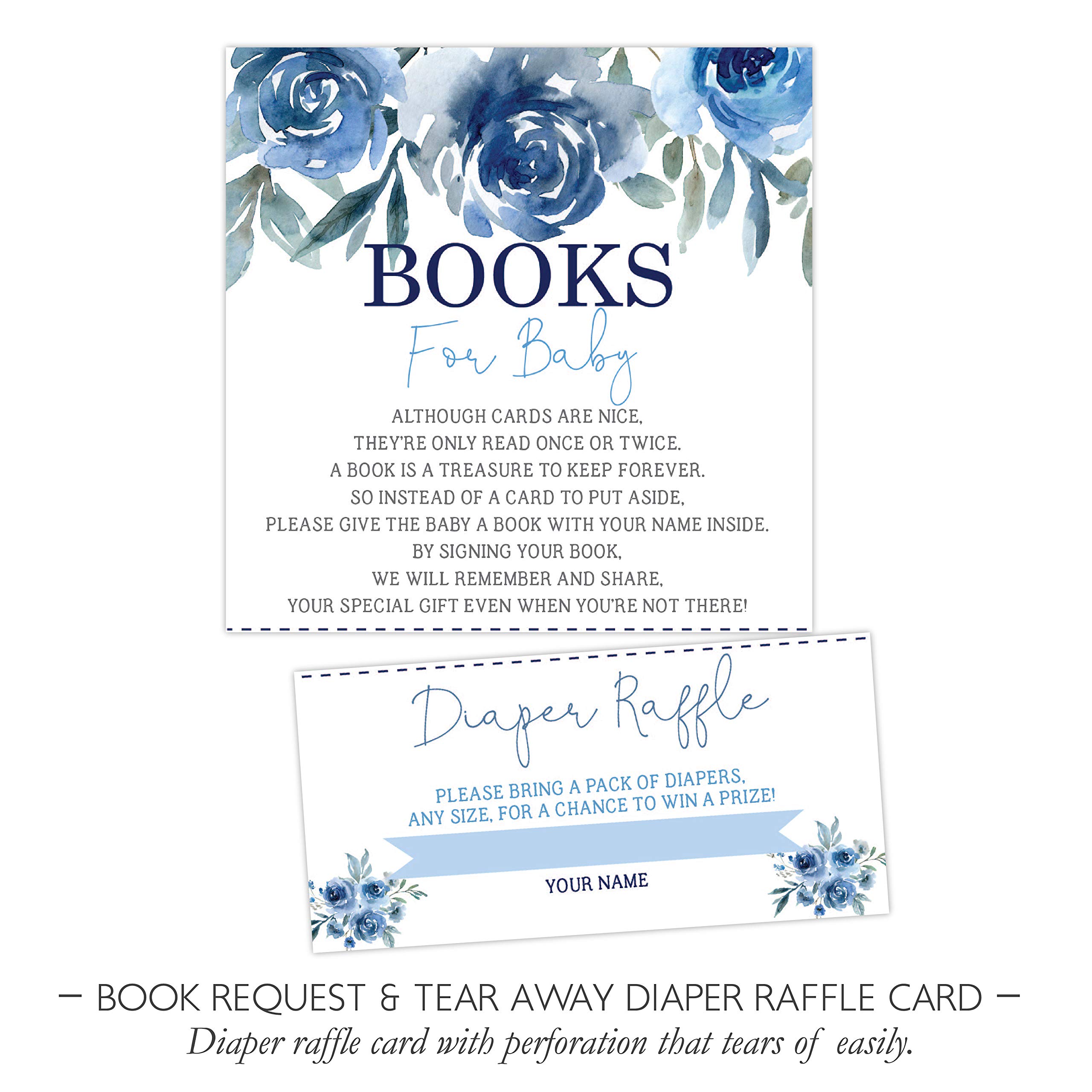 Boy Baby Shower Invitations with Book Request and Diaper Raffle Card, Blue Baby Sprinkle, 20 Fill in Invites