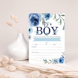 Boy Baby Shower Invitations with Book Request and Diaper Raffle Card, Blue Baby Sprinkle, 20 Fill in Invites