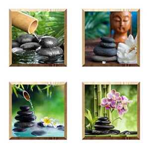 the nisha 4 pc pack art magic pictures peel and stick 3d vinyl removable wall sticker decals diy sticky backsplash, zen garden stone 4008