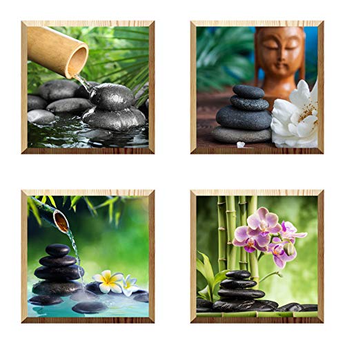 The Nisha 4 PC Pack Art Magic Pictures Peel and Stick 3D Vinyl Removable Wall Sticker Decals DIY Sticky Backsplash, Zen Garden Stone 4008