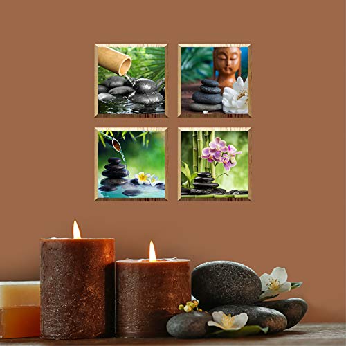 The Nisha 4 PC Pack Art Magic Pictures Peel and Stick 3D Vinyl Removable Wall Sticker Decals DIY Sticky Backsplash, Zen Garden Stone 4008