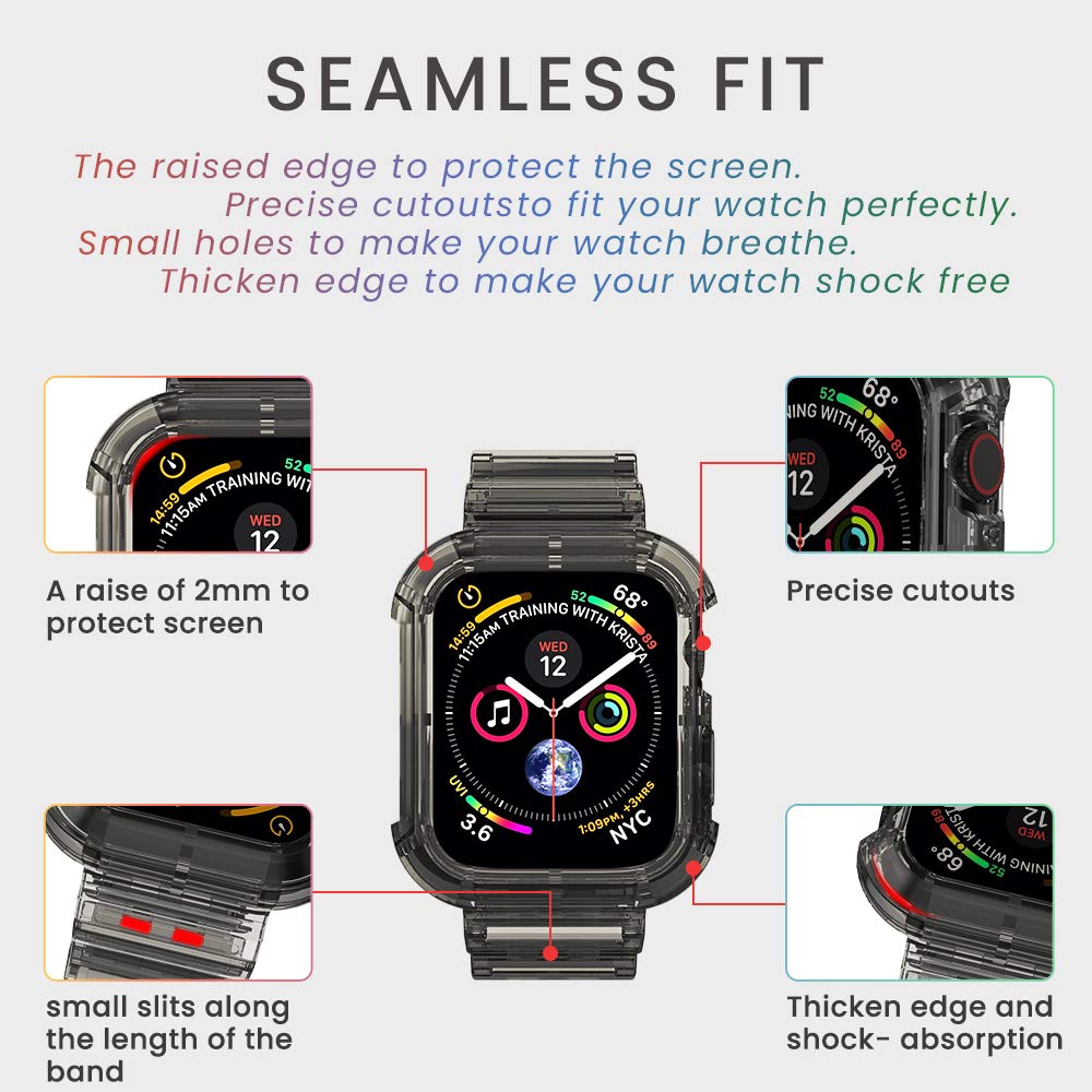 Clear Watch Band for Apple Watch 45mm 42mm 44mm Jelly Crystal Bumper Case Band for Women Men Compatible with Apple Watch Series 9 8 SE 7 6 5 4 3 2 1 (clear 42/44/45mm)