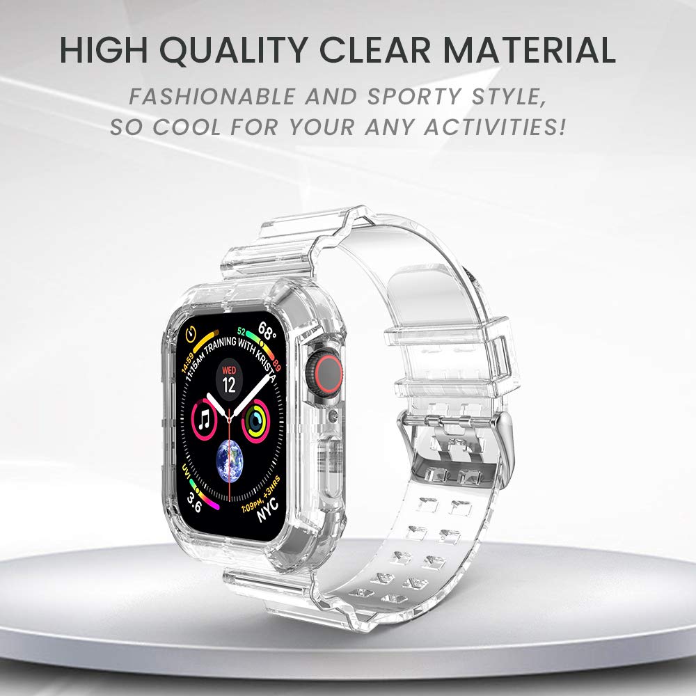 Clear Watch Band for Apple Watch 45mm 42mm 44mm Jelly Crystal Bumper Case Band for Women Men Compatible with Apple Watch Series 9 8 SE 7 6 5 4 3 2 1 (clear 42/44/45mm)