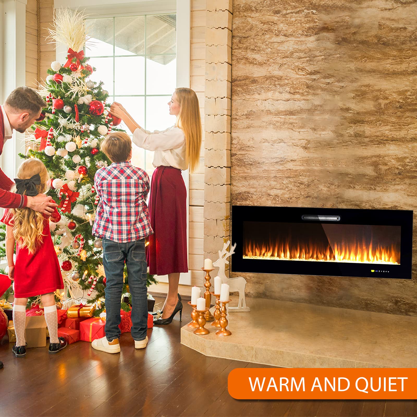 BEYOND BREEZE Electric Fireplace 36 Inches Recessed and Wall Mounted, Low Noise, Remote Control with Timer, Touch Screen, Adjustable Flame Colors and Speed