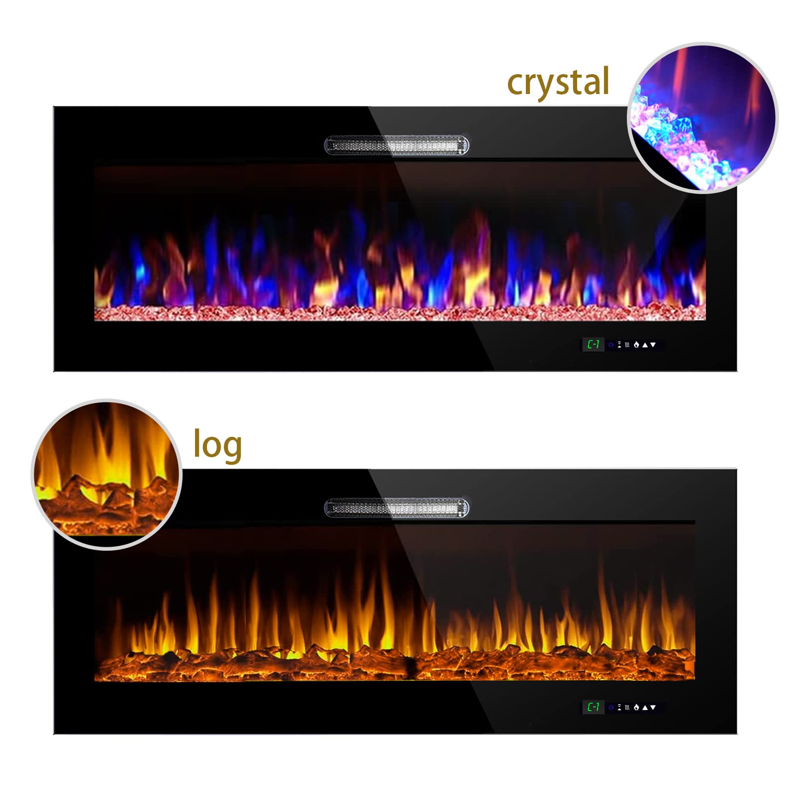 BEYOND BREEZE Electric Fireplace 36 Inches Recessed and Wall Mounted, Low Noise, Remote Control with Timer, Touch Screen, Adjustable Flame Colors and Speed