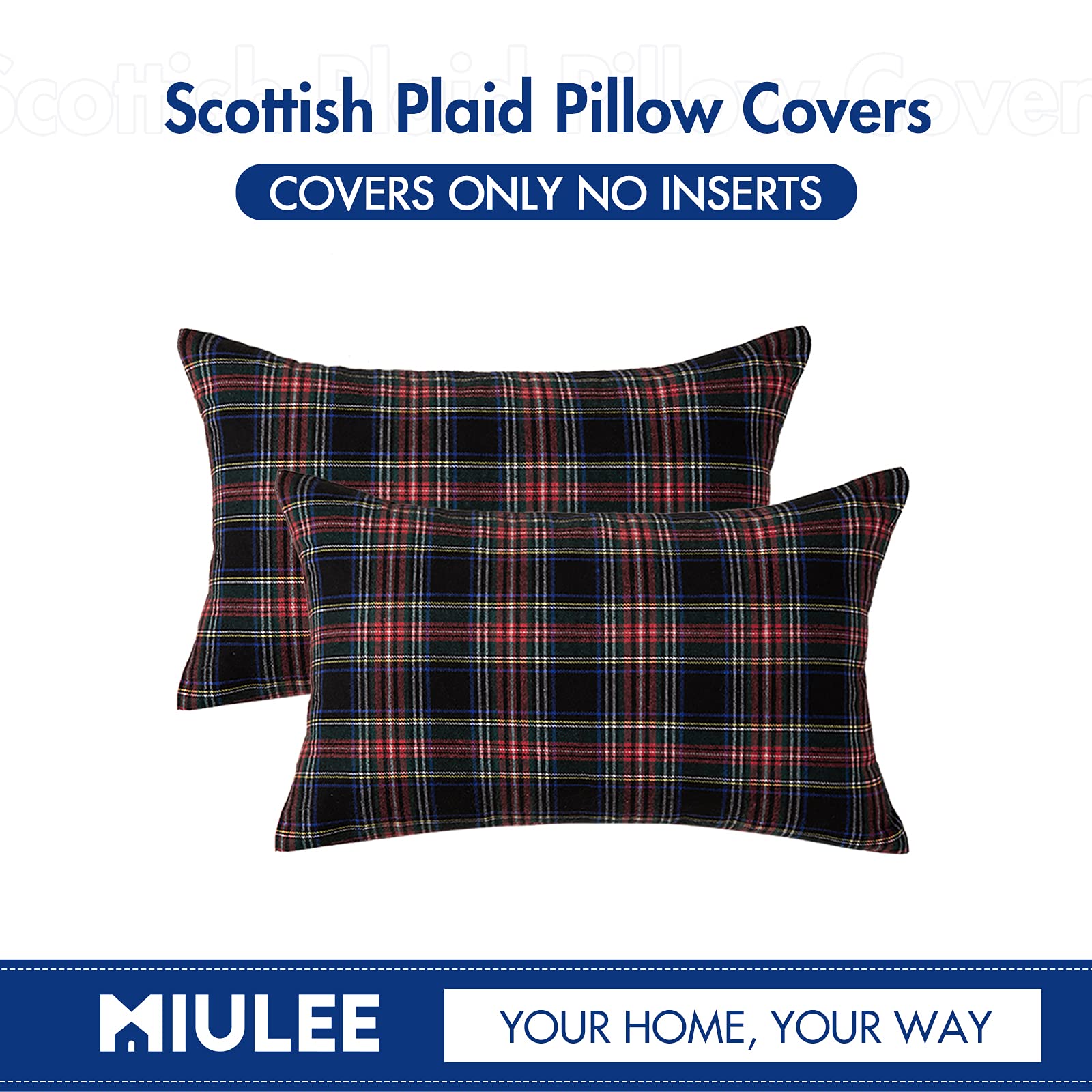 MIULEE Christmas Set of 2 Scottish Tartan Plaid Throw Pillow Covers Farmhouse Classic Decorative Cushion Cases for Decor Sofa Couch 12x20 Inch, Dark Blue