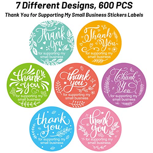 600PCS Thank You for Supporting My Small Business Stickers Labels for Handmade Shopping Small Shop Business Stickers 2 Inch 7 Designs