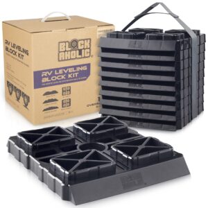 blockaholic rv leveling blocks - 10 pack of leveling blocks with built-in ramps and carrying strap - lift your rv up to 4 inches with fast snap blocks - trailer leveling made easy