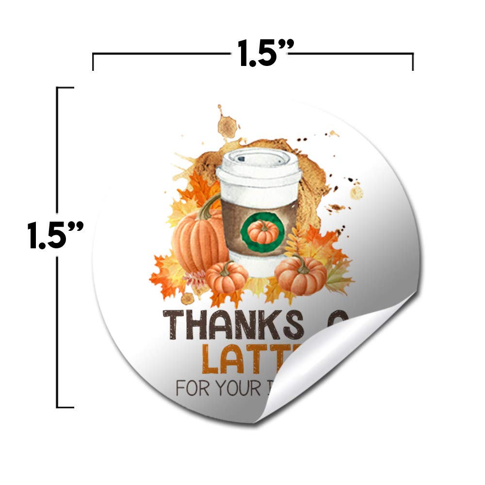 Thanks A Latte Fall & Autumn Pumpkin Spice Thank You Customer Appreciation Sticker Labels for Small Businesses, 60 1.5" Circle Stickers by AmandaCreation, for Envelopes, Postcards, Direct Mail, More!