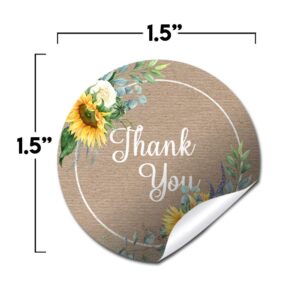 Beautiful Floral Sunflower On Kraft Thank You Customer Appreciation Sticker Labels for Small Businesses, 60 1.5" Circle Stickers by AmandaCreation, Great for Envelopes, Postcards, Direct Mail, & More!