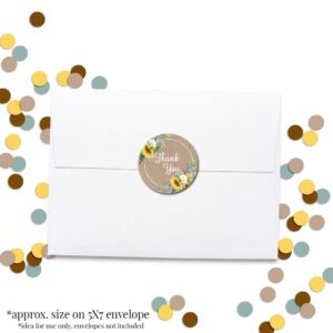 Beautiful Floral Sunflower On Kraft Thank You Customer Appreciation Sticker Labels for Small Businesses, 60 1.5" Circle Stickers by AmandaCreation, Great for Envelopes, Postcards, Direct Mail, & More!