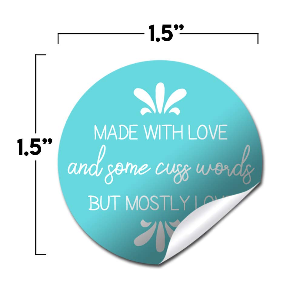 Funny Made With Love And Cuss Words Thank You Customer Appreciation Sticker Labels for Small Businesses, 60 1.5" Circle Stickers by AmandaCreation, Great for Envelopes, Postcards, Direct Mail, & More!