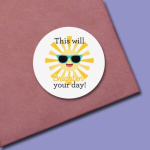 Brighten Your Day Sunshine Thank You Customer Appreciation Sticker Labels for Small Businesses, 60 1.5" Circle Stickers by AmandaCreation, Great for Envelopes, Postcards, Direct Mail, & More!