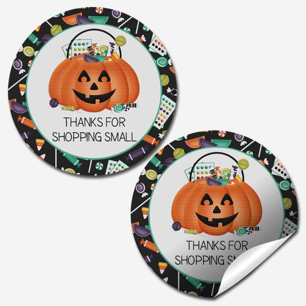 Halloween Themed Thank You For Shopping Small Customer Appreciation Sticker Labels for Small Businesses, 60 1.5" Circle Stickers by AmandaCreation, Great for Envelopes, Postcards, Direct Mail, & More!