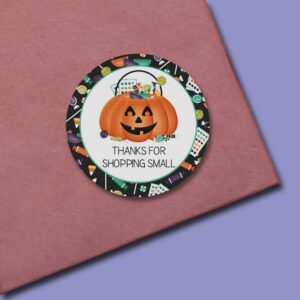 Halloween Themed Thank You For Shopping Small Customer Appreciation Sticker Labels for Small Businesses, 60 1.5" Circle Stickers by AmandaCreation, Great for Envelopes, Postcards, Direct Mail, & More!