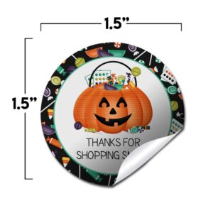 Halloween Themed Thank You For Shopping Small Customer Appreciation Sticker Labels for Small Businesses, 60 1.5" Circle Stickers by AmandaCreation, Great for Envelopes, Postcards, Direct Mail, & More!